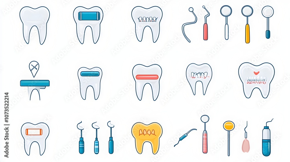 Comprehensive set of dental care icons featuring various tools ...