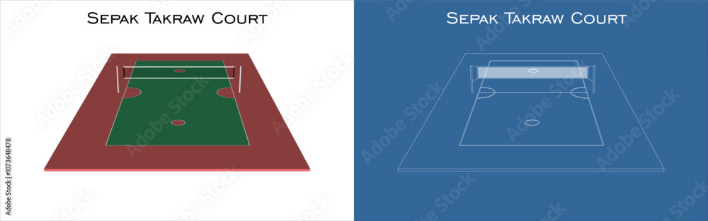 vector Sepak Takraw court back view line blueprint technical drawing ...