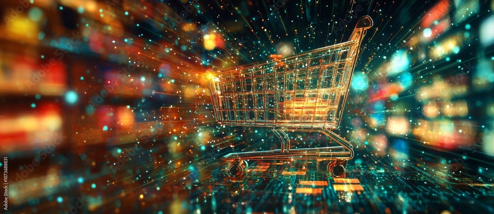 Stock in Retail concept, with high-tech background and a prominent ...