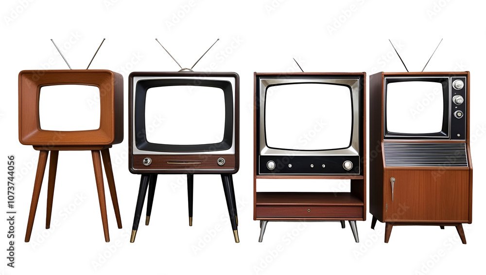 Vintage television sets collection with mid-century and retro styles ...