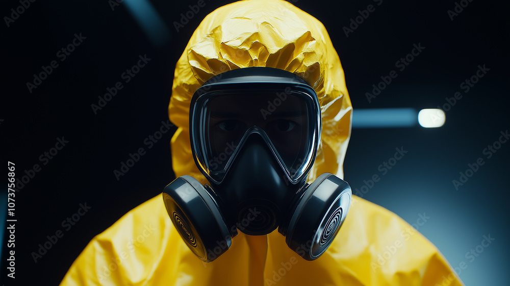 Person in Hazmat Suit with Gas Mask: Individual in a yellow hazmat suit ...