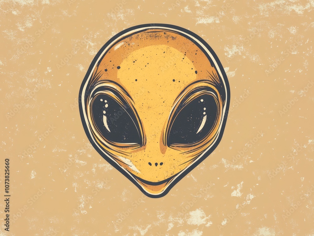 Cartoon Alien Head Icon With A Grunge Texture Humanoid Facial Symbol