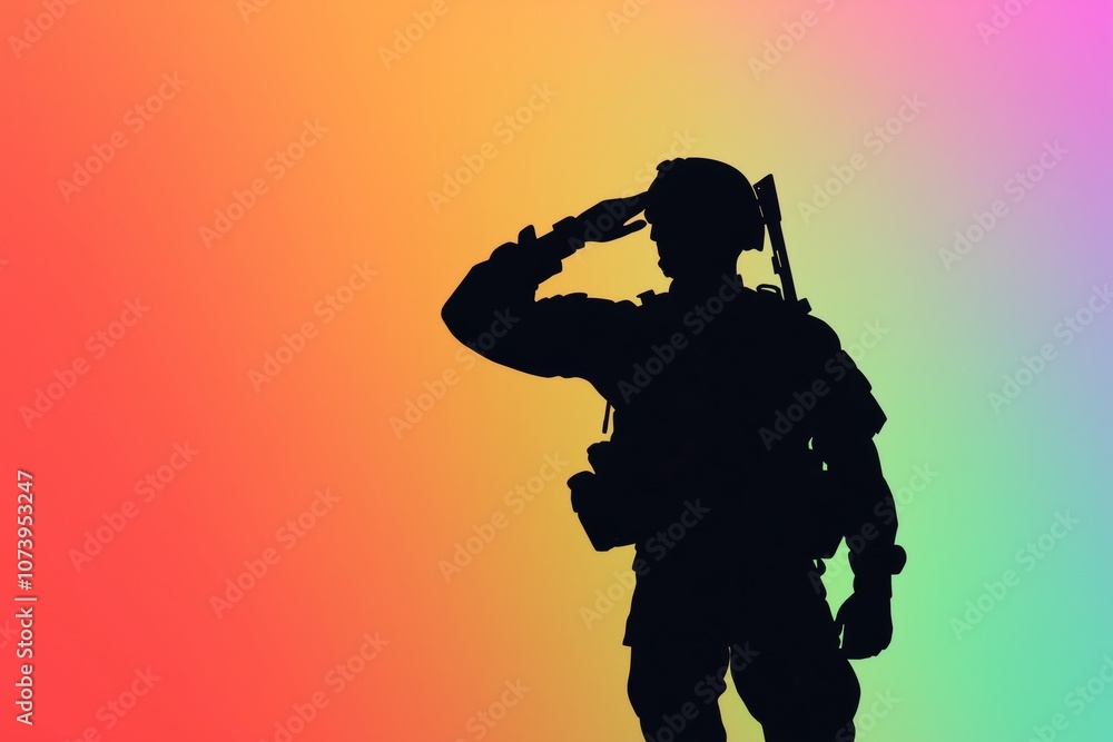 Silhouette of a soldier saluting against a gradient background ...