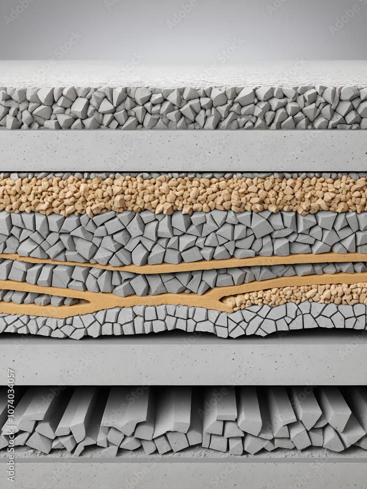 Cross-section of a concrete slab, illustrating reinforced cement layers ...