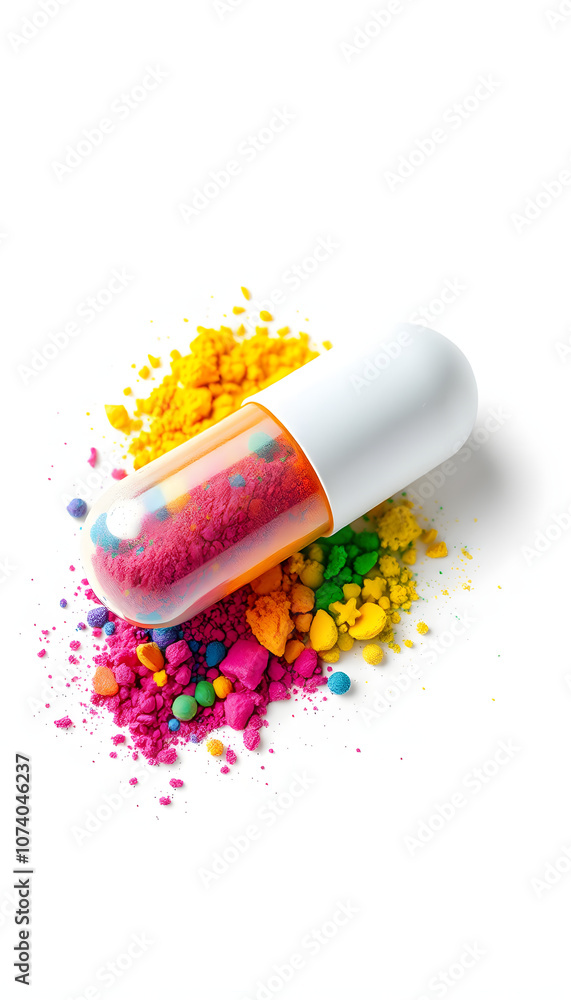 Pill that makes you feel better in opened capsule form with rainbow ...