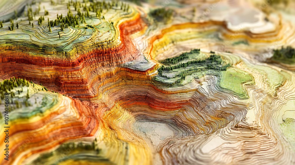 GIS geodata mapping concept featuring a detailed, layered terrain model ...
