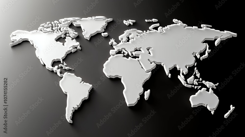 background with 3d world map model showing continents and countries ...