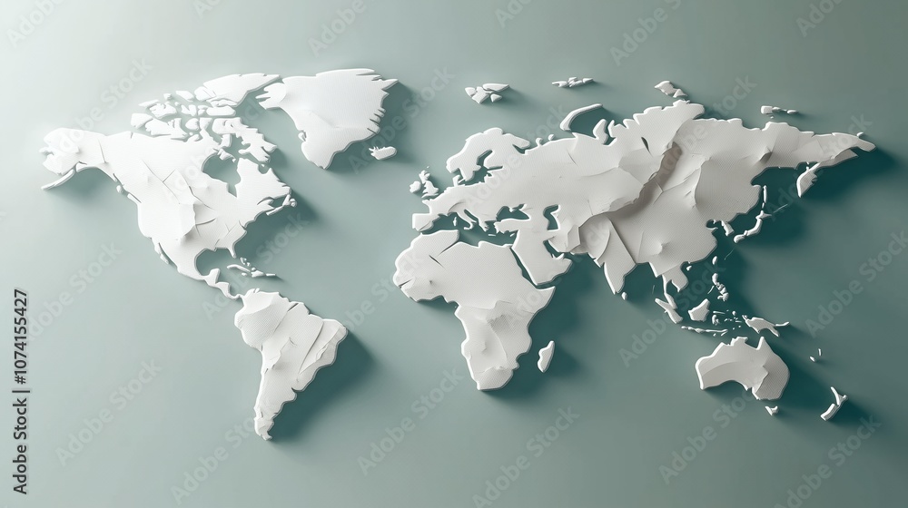 background with 3d world map model showing continents and countries ...