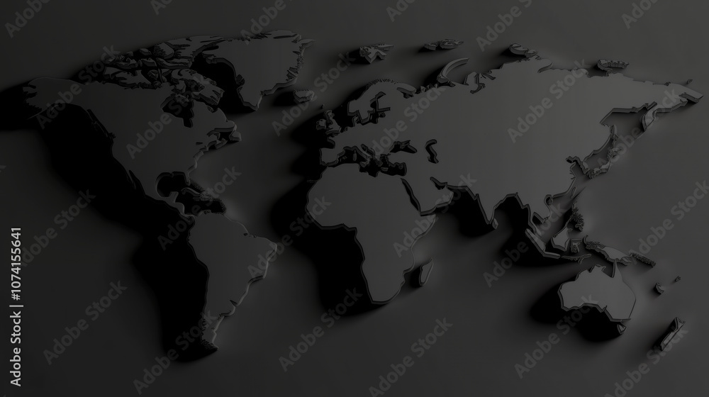 background with 3d world map model showing continents and countries ...