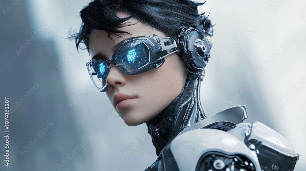 Cyborg woman in a cyberpunk aesthetic featuring a futuristic suit and ...