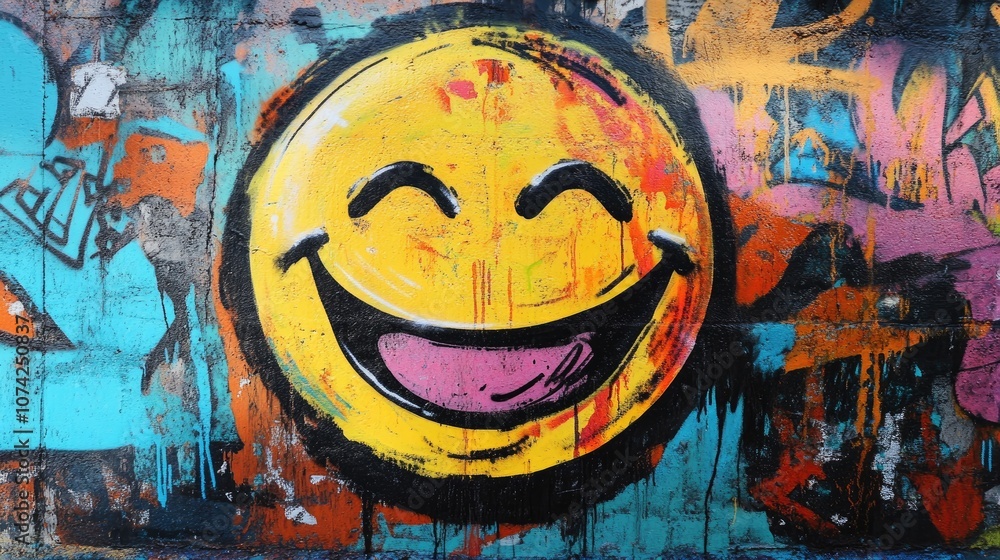 Vibrant street art featuring a hidden smiley face showcasing urban ...