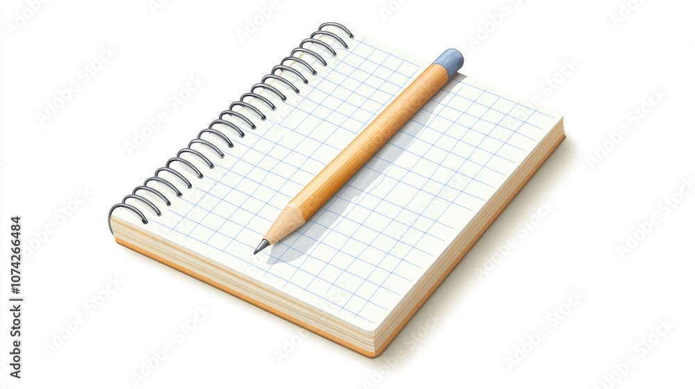 Realistic spiral notepad isolated on a white background featuring a 2D ...
