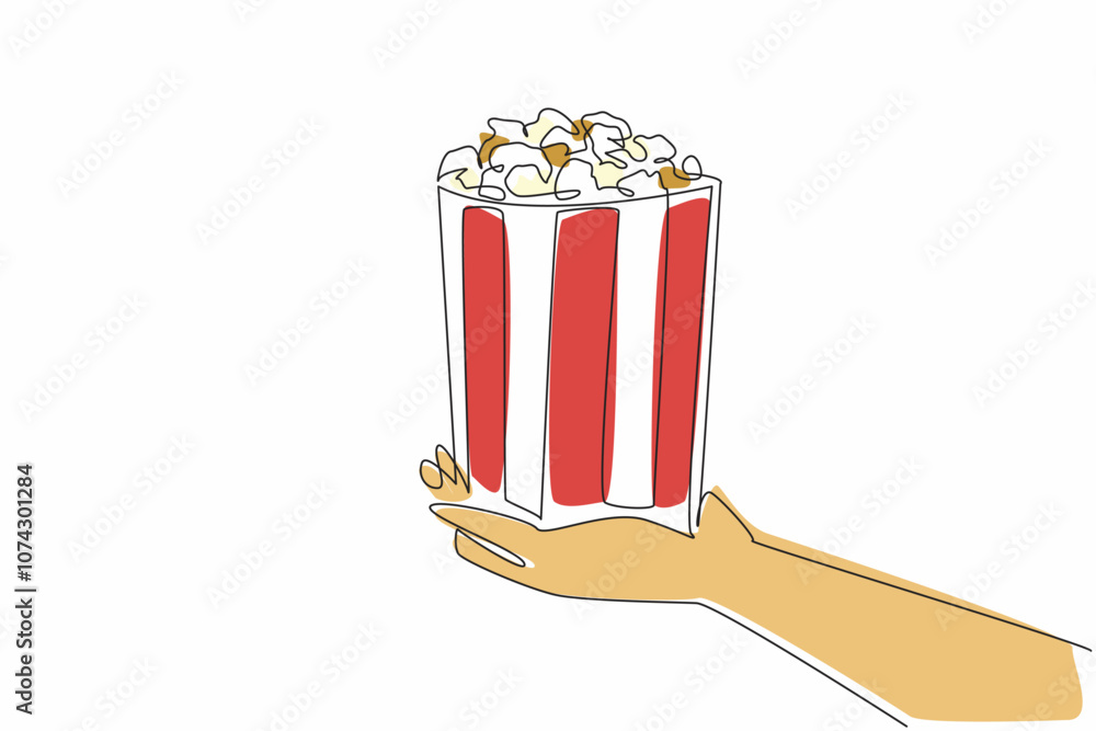 National Popcorn Day. One continuous line drawing of person hand ...