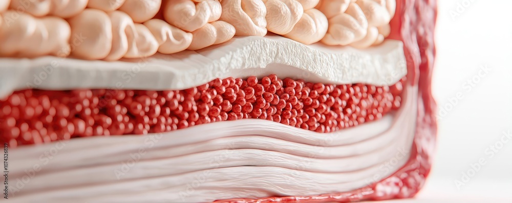 Cross-section model of human skin showing layers of fat and tissue ...