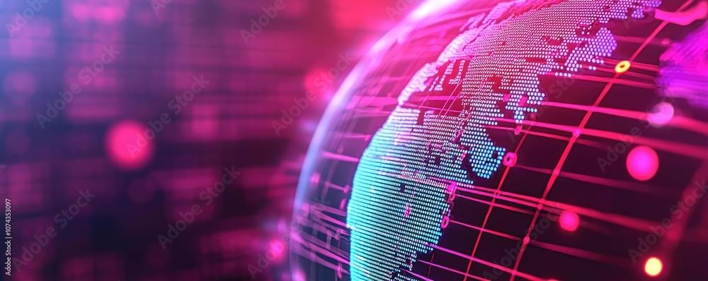 Digital globe with vibrant colors and network connections, abstract ...