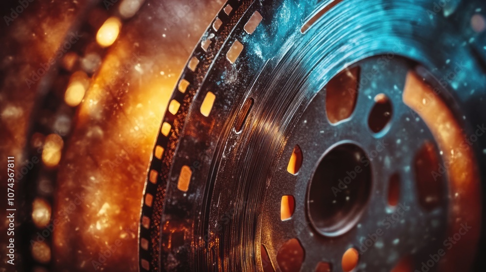 Vintage cinematic background with film strip overlays and faded colors ...