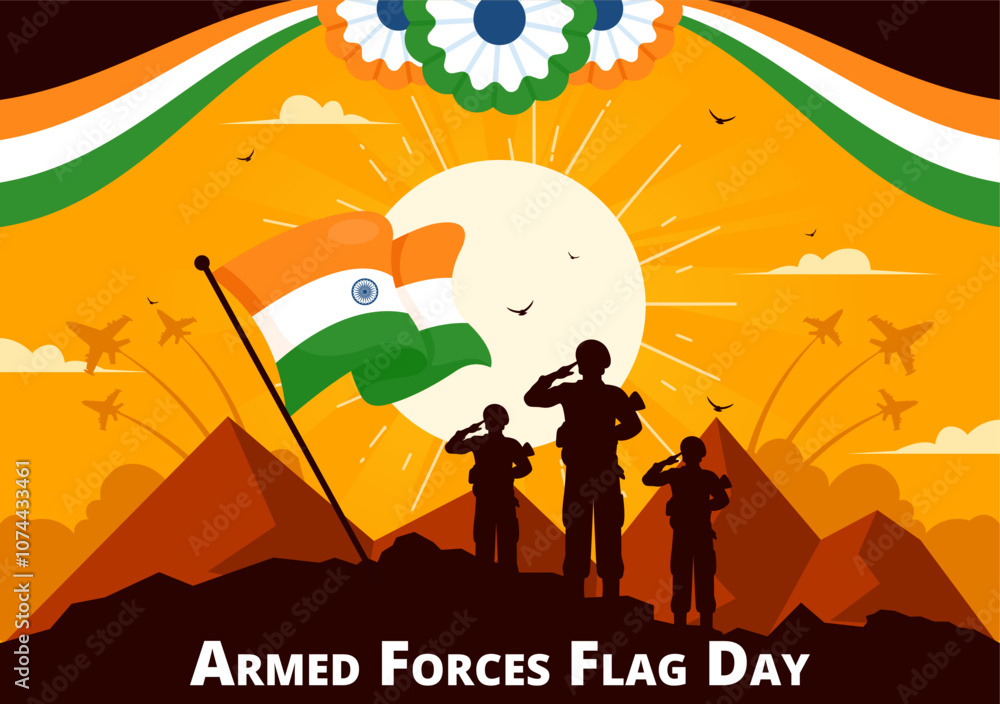 Indian Armed Forces Flag Day Vector Illustration featuring the Indian Army and Waving Flags in a ...