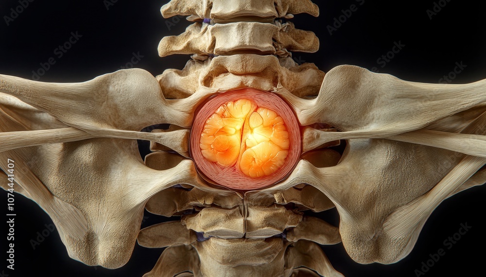 Severe Spinal Disc Degeneration, 3D Render. Damaged Disc, Vertebrae ...