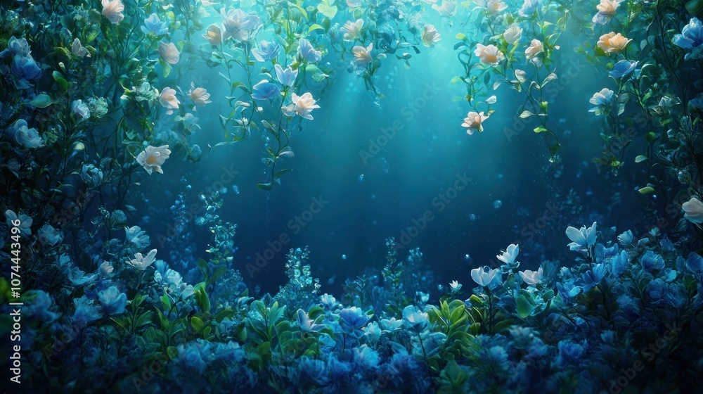 Cinematic background with underwater lighting in shades of blue and ...