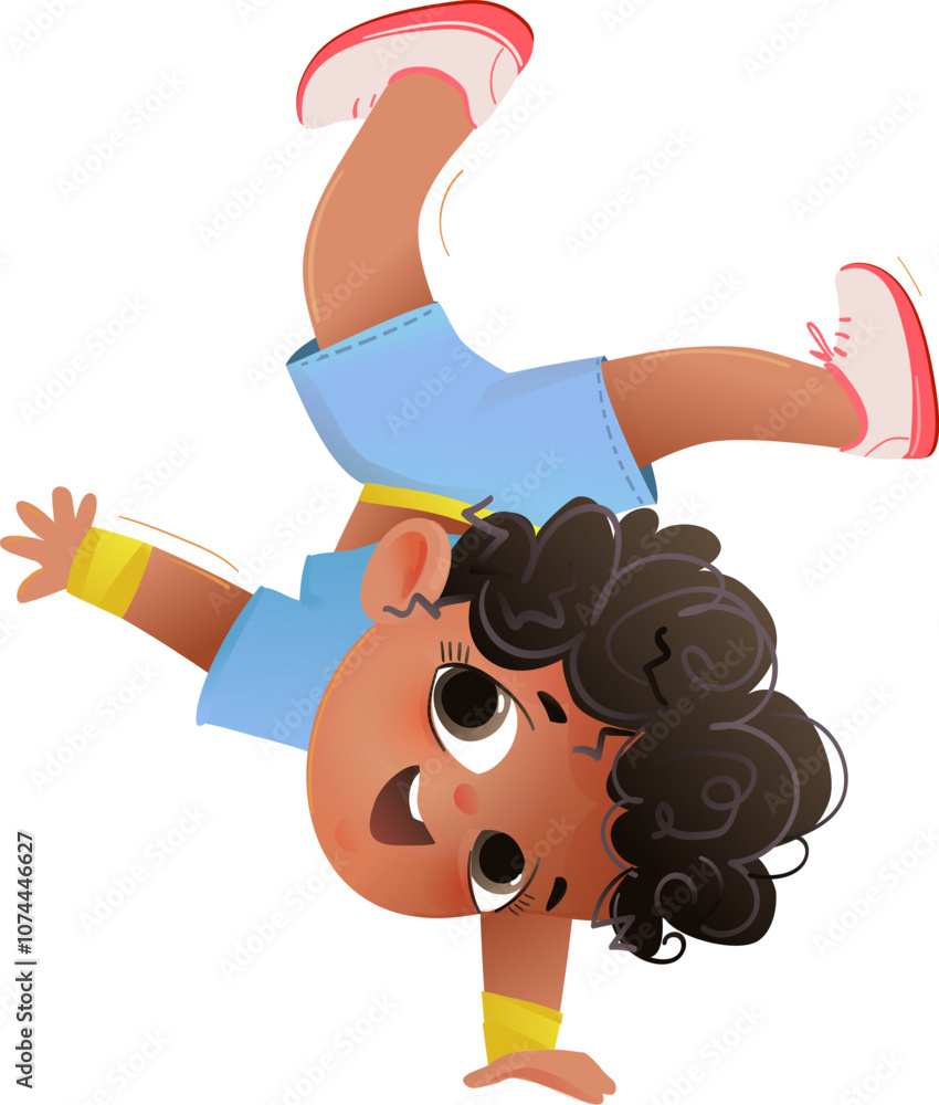 Little black boy dancing break, playful smiling child character dance ...