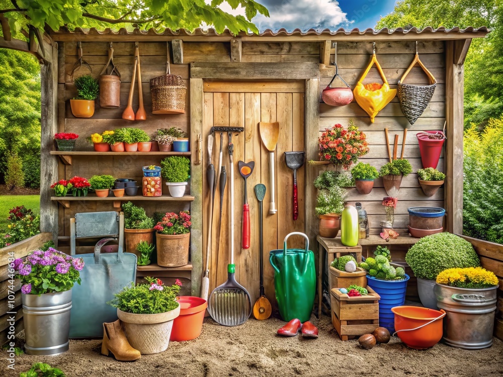 Candid Photography of a Tool Shed Featuring Hanging Gardening Tools and ...