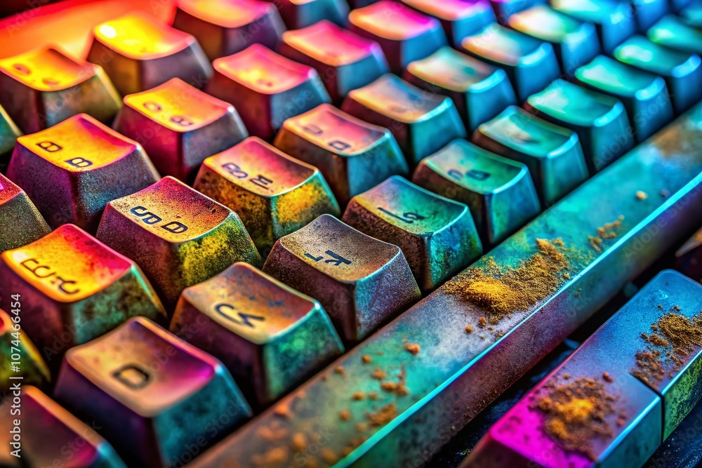 Close-Up of a Dirty and Dusty Computer Keyboard Emphasizing the Rule of ...