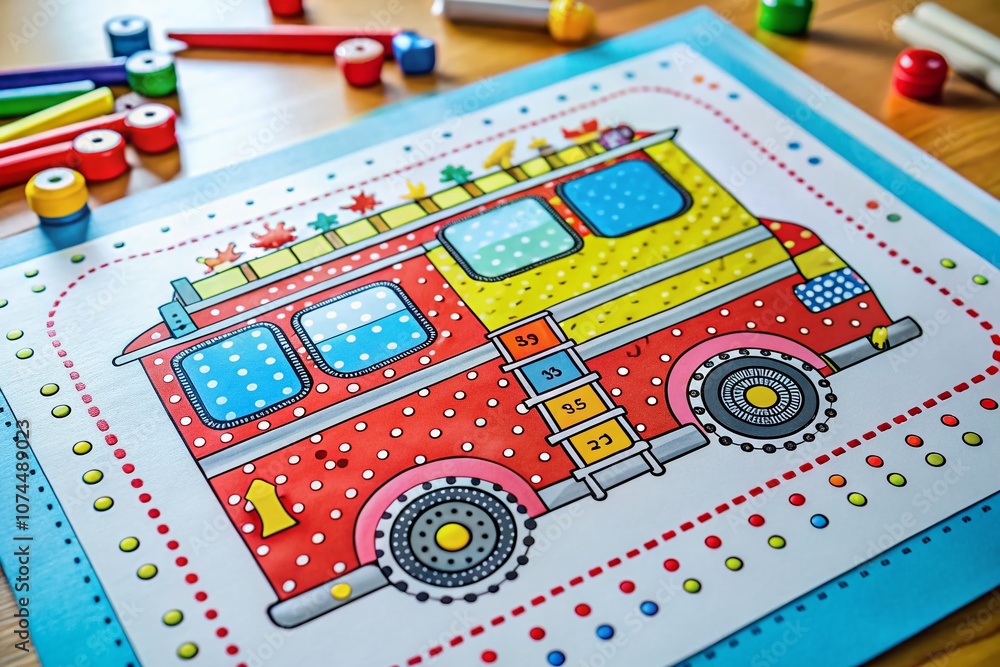 Engaging Dot to Dot Game Featuring a Cartoon Fire Truck for Kids ...