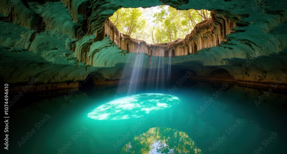 Yucatan Cenotes, Mexico, clear blue natural pool surrounded by lush ...