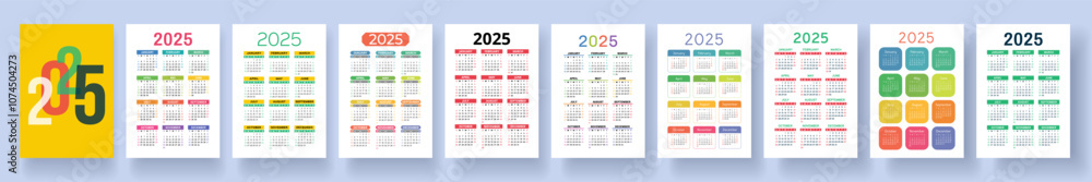 2025 calendar set. Vector pocket calender design. Week starts on Sunday ...
