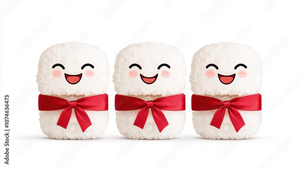 Cartoon Sticky Rice Cakes with Happy Expressions Adorable rice cakes ...
