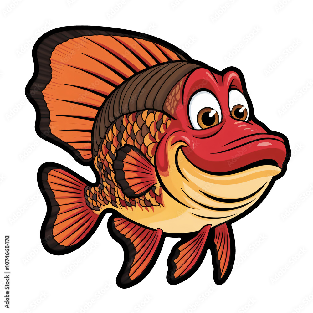 Cartoon Rockfish with expressive eyes, vibrant colors, playful ...