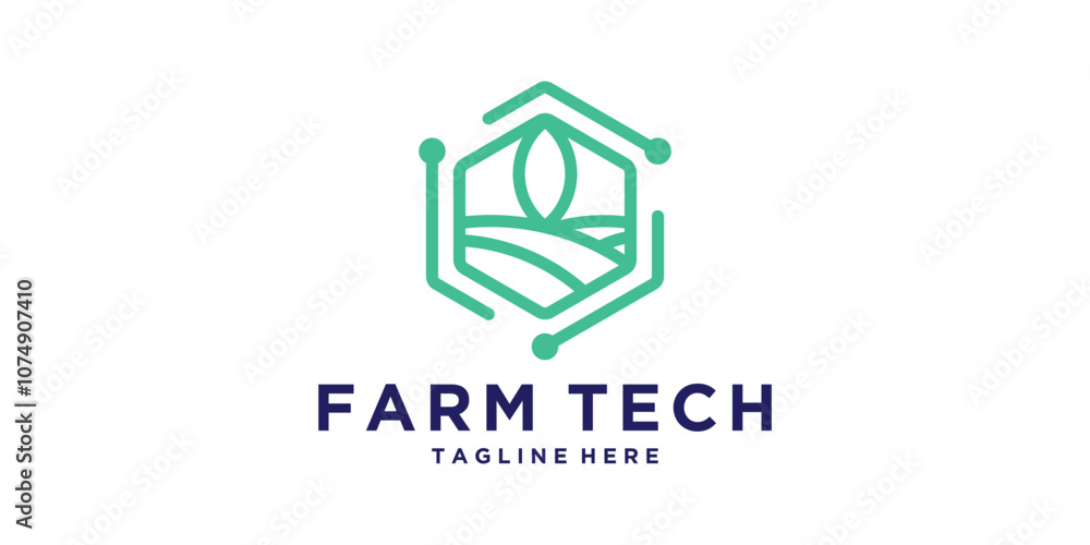 logo design combination of farm and technology, hexagon, agriculture ...