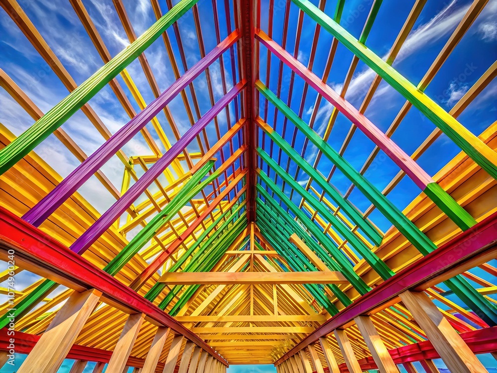 Schematic of a load-bearing roof truss system; architectural drawing ...