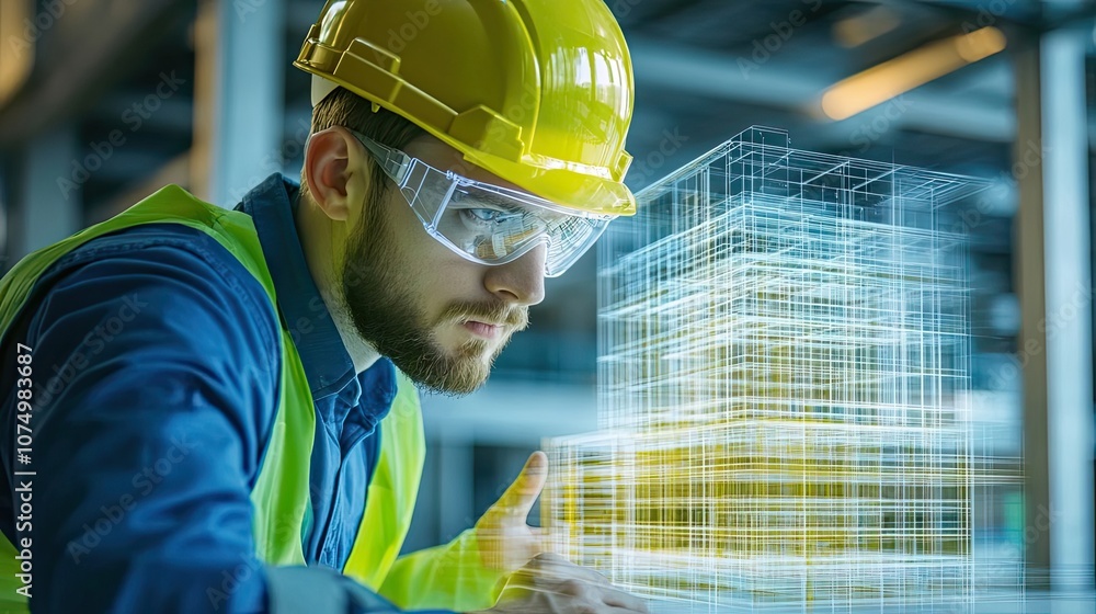 Construction Worker Using Augmented Reality to Visualize Building Design Stock Photo | Adobe Stock