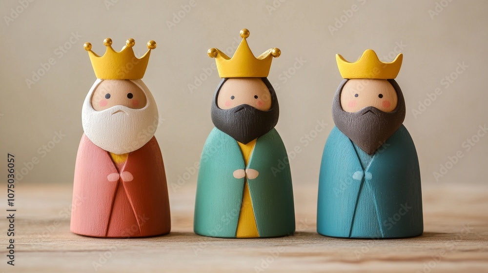 Charming wooden figurines of the Three Kings with simple, soft colors ...