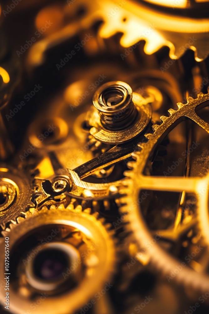 A macro photograph of intricate clock gears and cogs interlocking ...