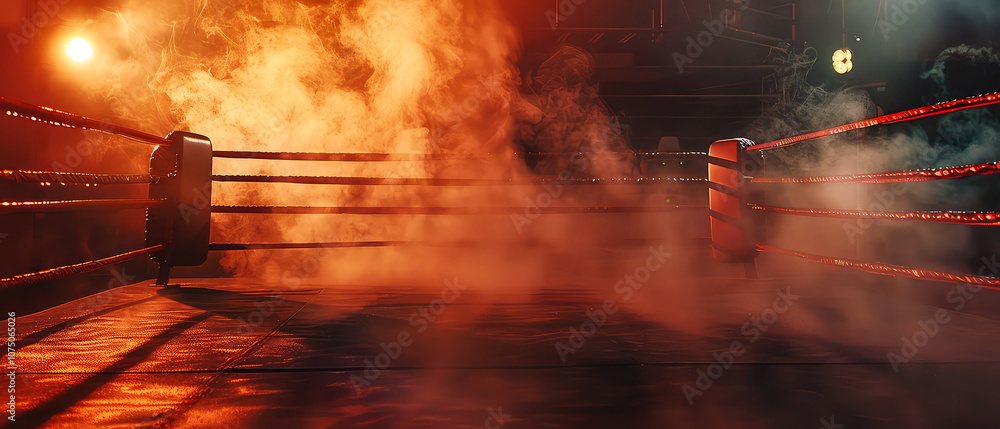 Ilustrace Atmospheric boxing ring under dramatic spotlight with smoky ...