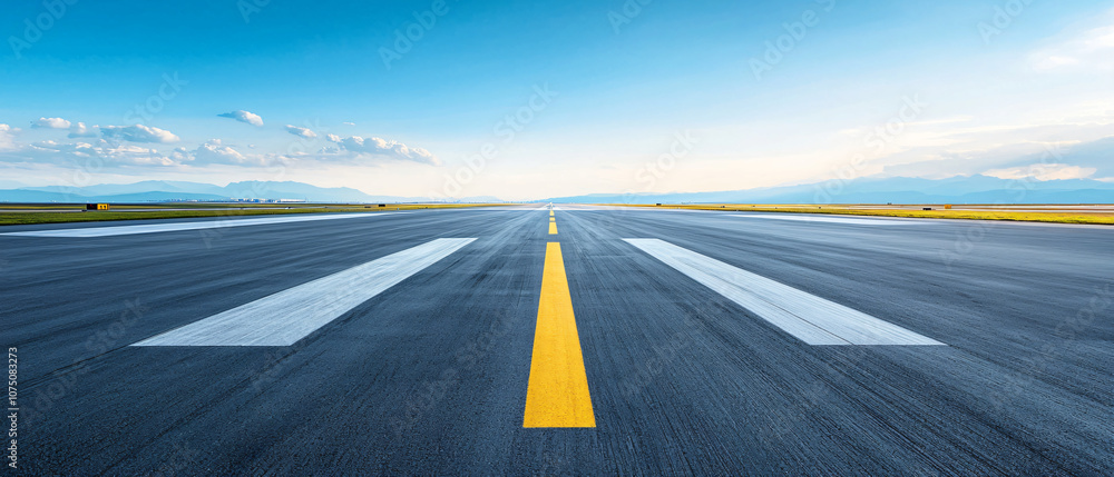 clear aerodrome runway with safety markings and bright skies Stock ...