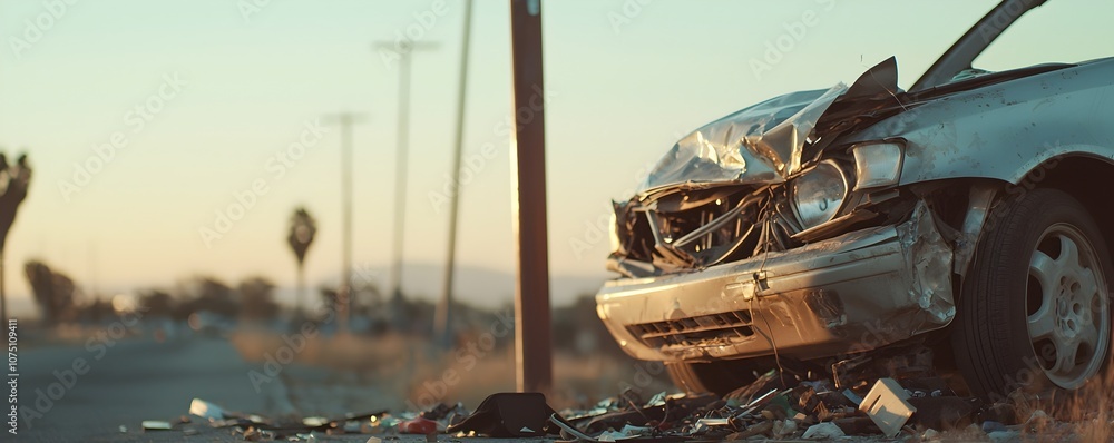 Devastating Car Accident Scene in Golden Hour Light - Compact Car ...