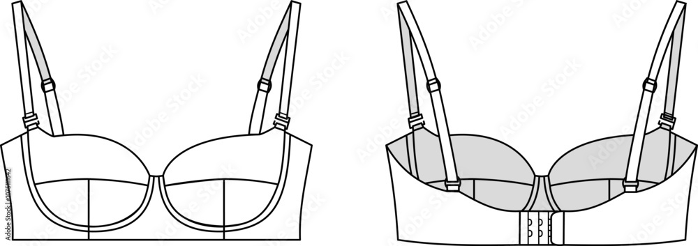 Editable technical fashion sketch for a basic bra, lingerie technical ...