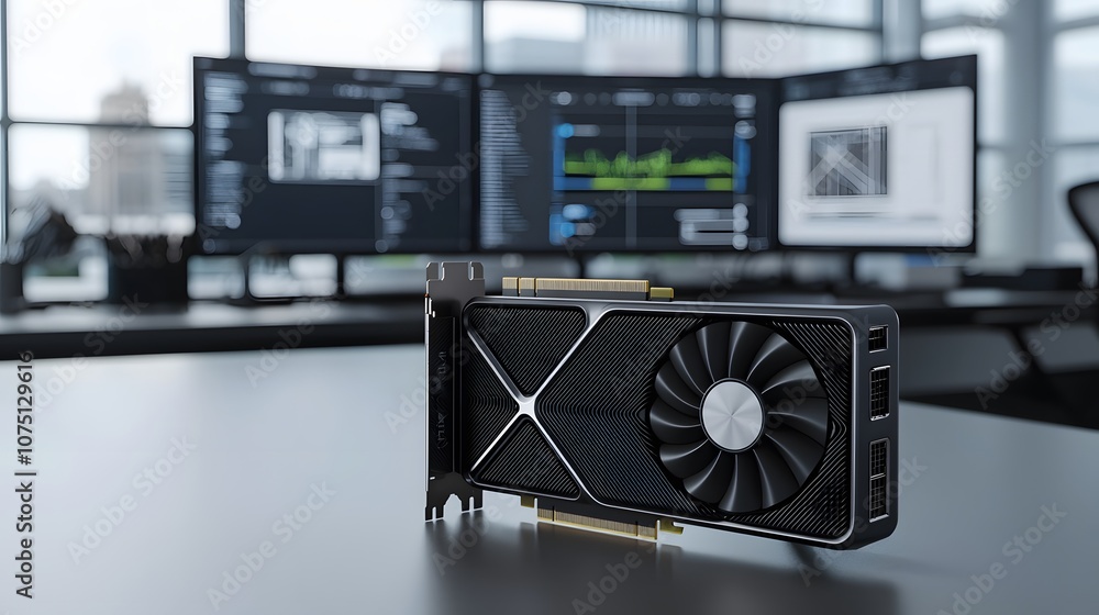 High-Performance Graphics Card Displayed on Office Desk with Computer ...