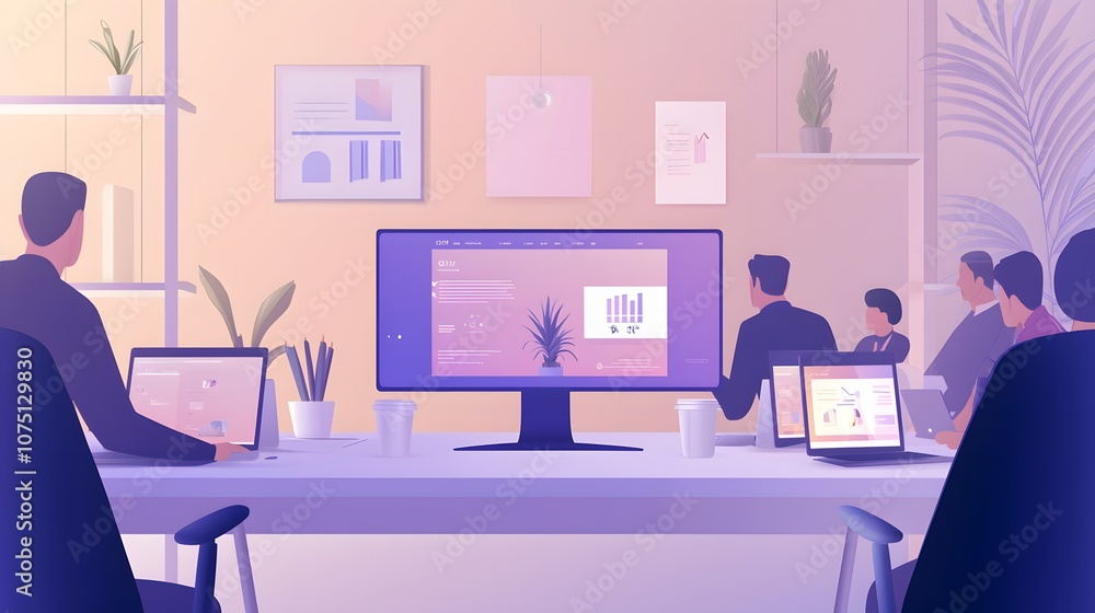 Modern Office Meeting with Diverse Team Analyzing Data on Computer ...