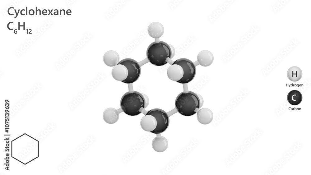Illustration Stock Molecule: Cyclohexane. Solvent. Molecular structure. Formula: C6H12. Chemical ...