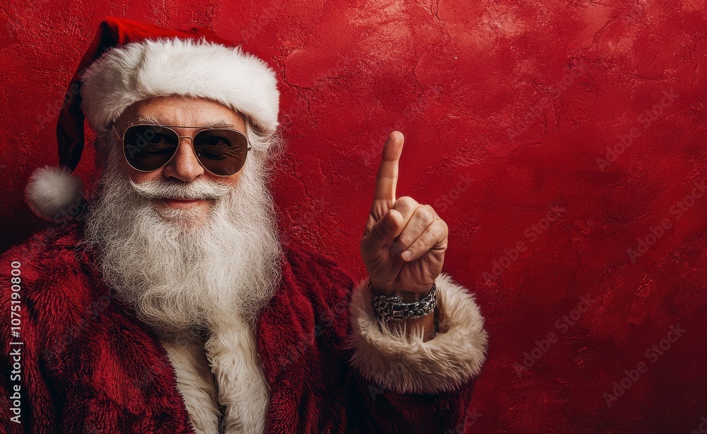 Cool Santa doing a hand gesture against a vibrant red background ...