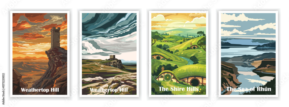 Colorful Middle Earth Landscape Poster of The Sea of Rhûn, The Shire ...