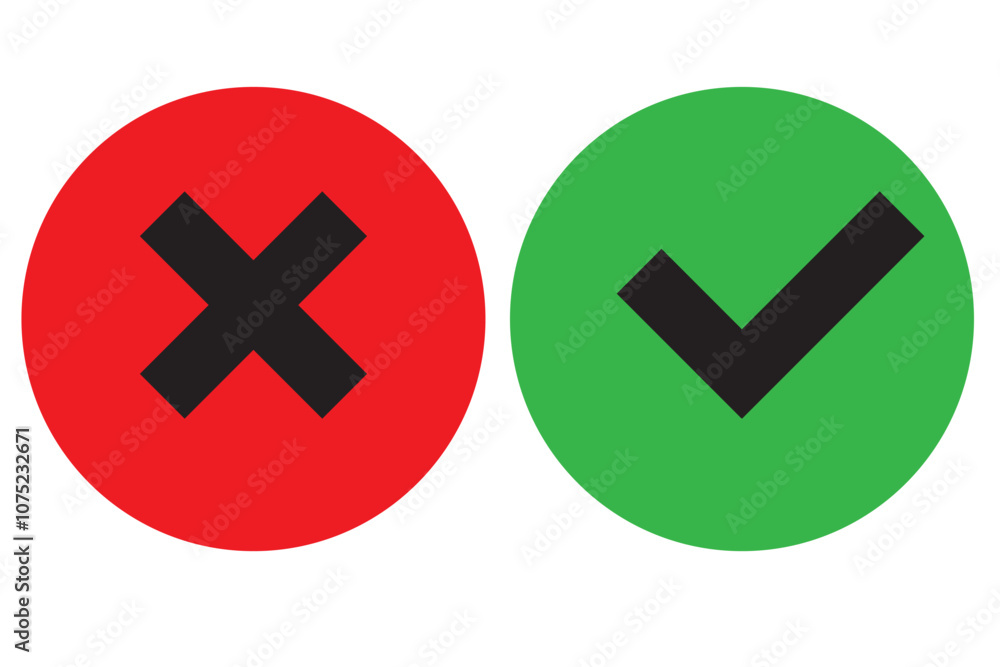 check mark icon button set. check box icon with right and wrong buttons and yes or no checkmark ...