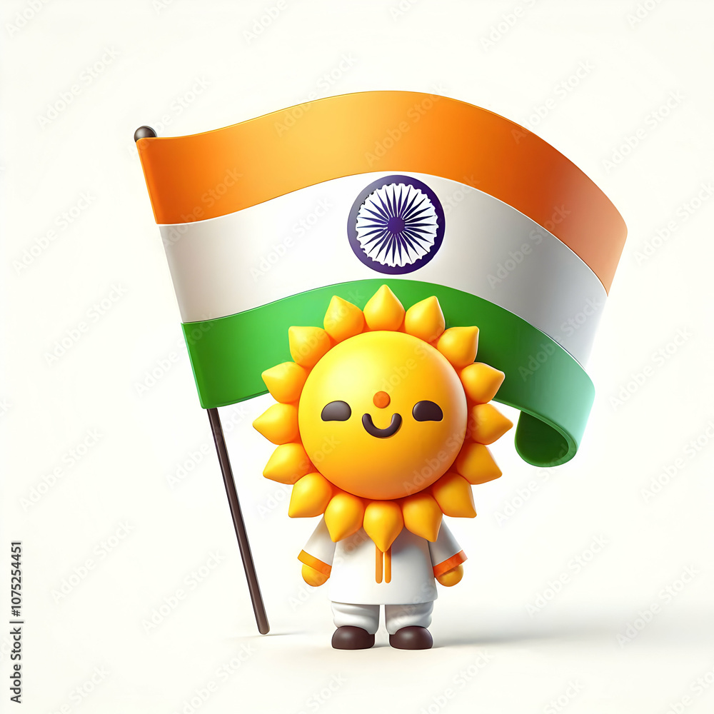 3D Vector Traditional Indian Flag Dhwaja Sun Symbol Isolated White ...