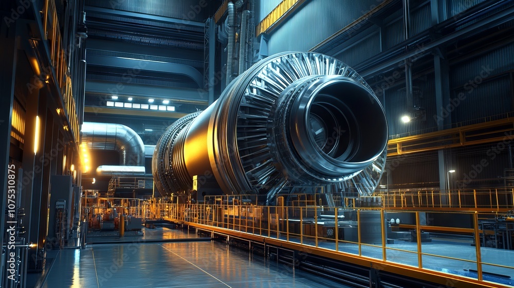 Industrial Gas Turbine Engine in a Modern Power Plant. AI generated ...