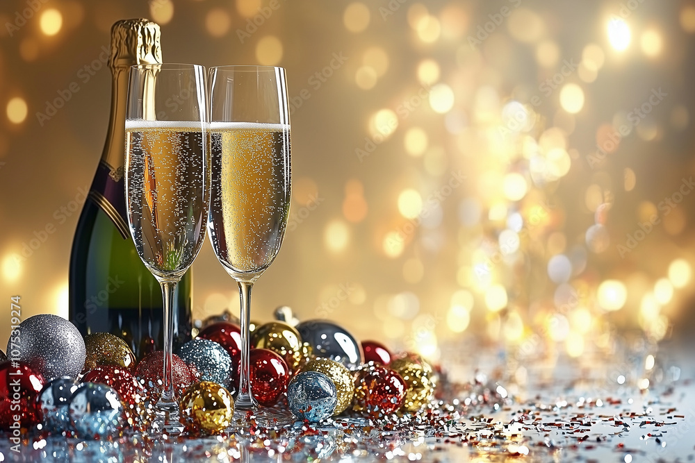 verre champagne, bouteille, bulles, trinquer, nouvel an, bonne année ...