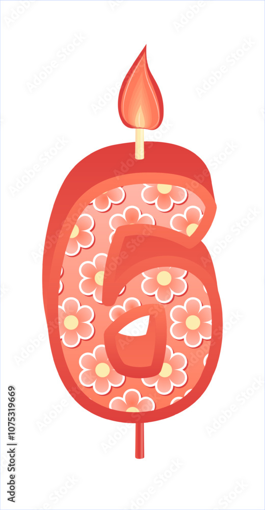 Vector de Stock Happy Birthday cake font with pink yellow candle. Six ...